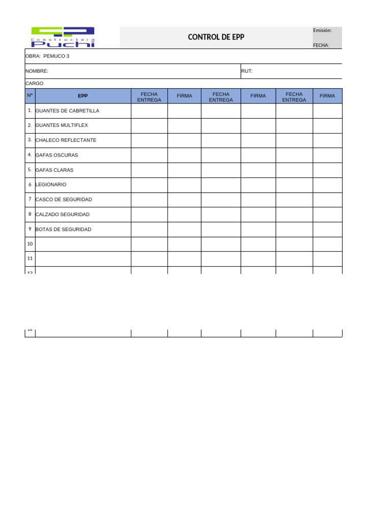 Registro de Entrega de EPP Bodega | PDF
