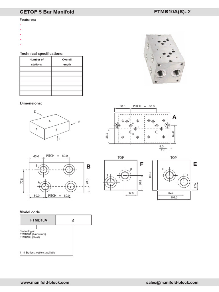 Hydraulic Bar Manifold For CETOP 5 Valve FTMB10AS 2 | PDF | Mechanical ...