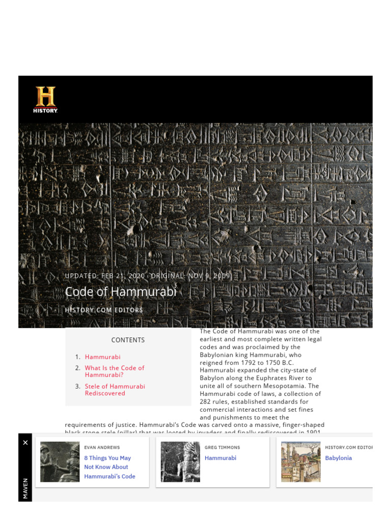 Code of Hammurabi - Laws & Facts - HISTORY | PDF | Hammurabi | Babylonia