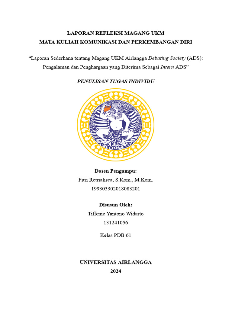 Laporan Refleksi Magang UKM_Tiffenie Yantono Widarto | PDF