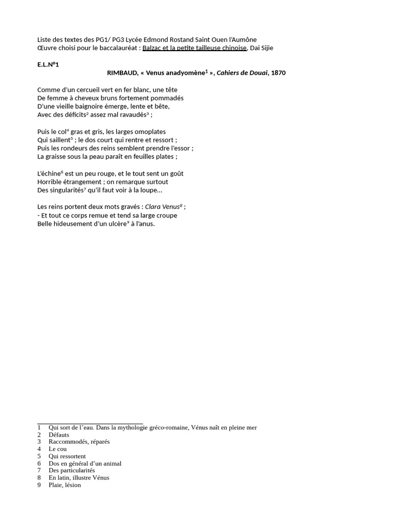Textes de Rimbaud et Senghor pour le Bac | PDF | Candide