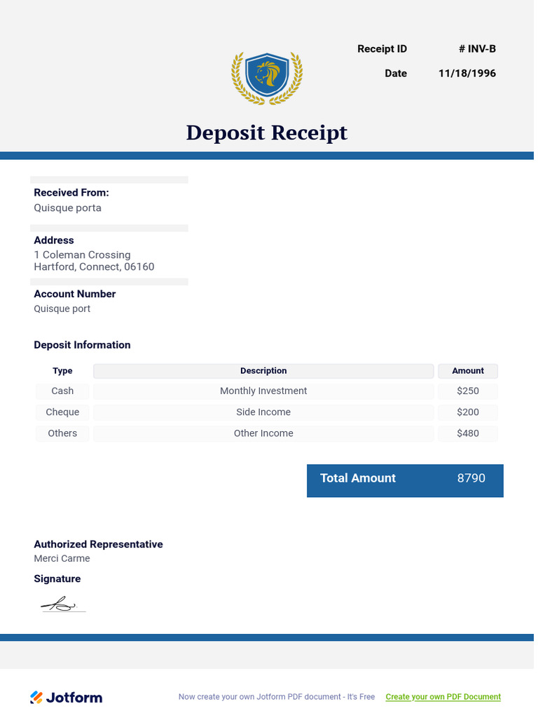 Deposit Receipt: Received From | PDF