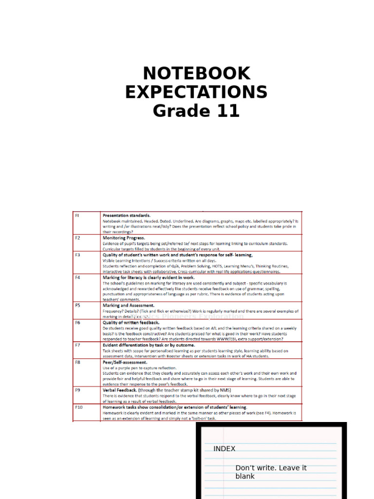 G11 - Notebook Expectations | PDF