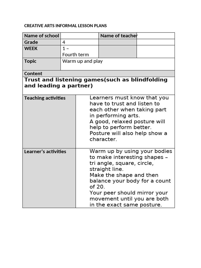 Creative Arts Lesson Plans for Grade 4-5 | PDF | Lesson Plan | Puppets