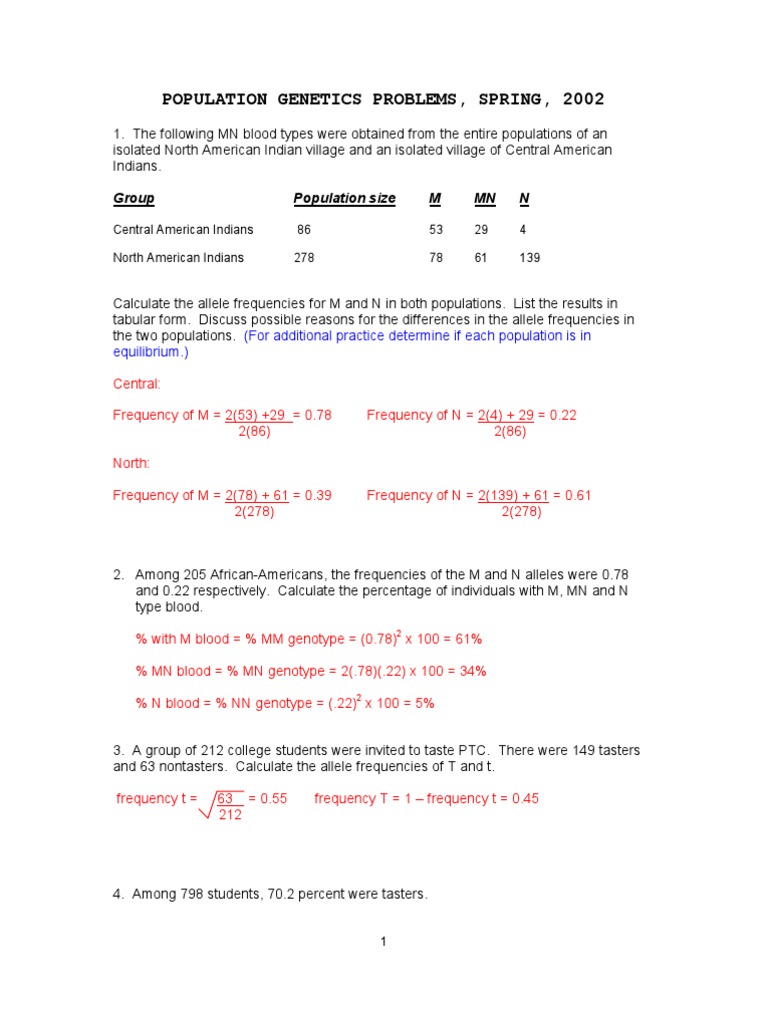 MN blood type allele frequencies | PDF | Dominance (Genetics) | Allele