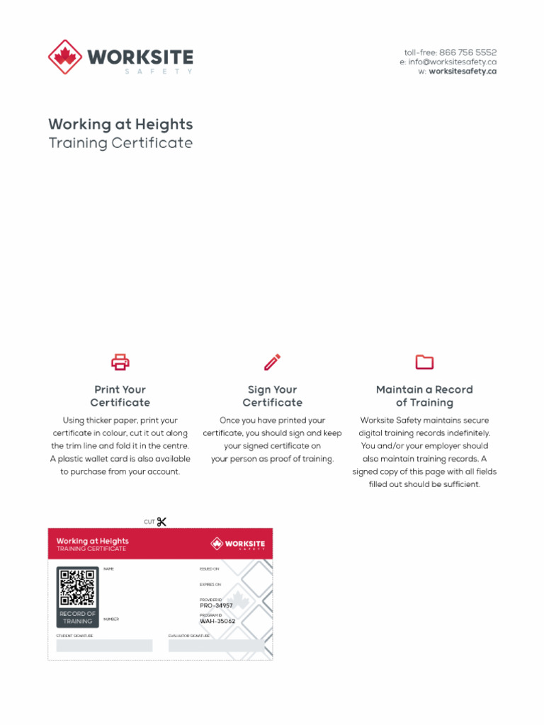 Working at Heights Wallet English Certificate | PDF