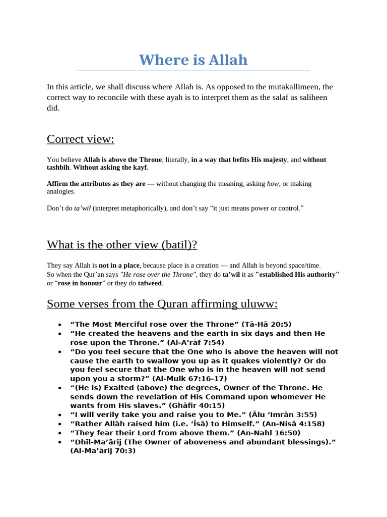 Understanding Allah's Location | PDF | God In Islam | Abrahamic Religions