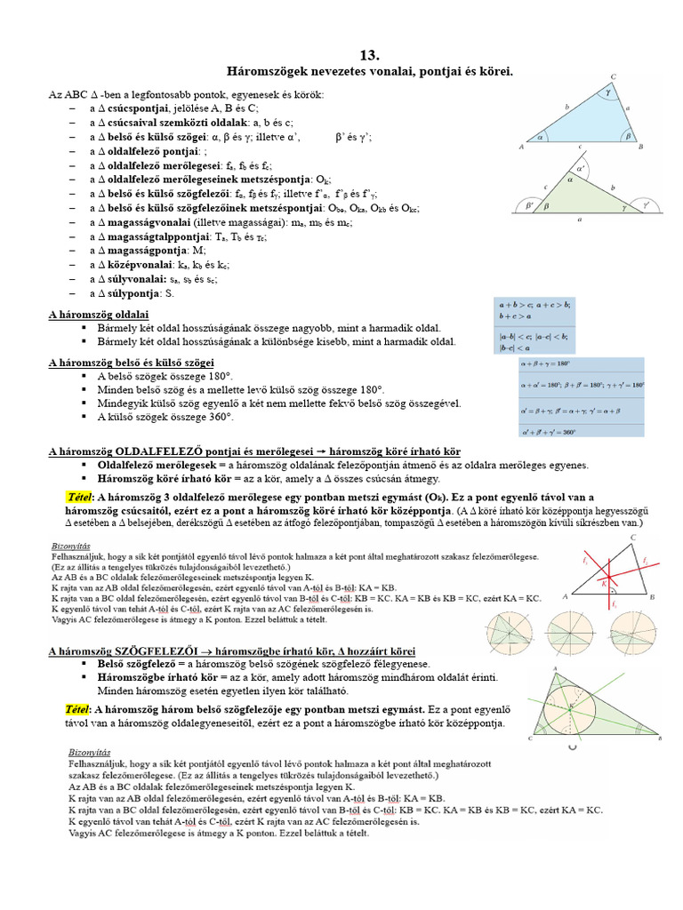 Háromszögek Nevezetes Vonalai, Pontjai És Körei. | PDF