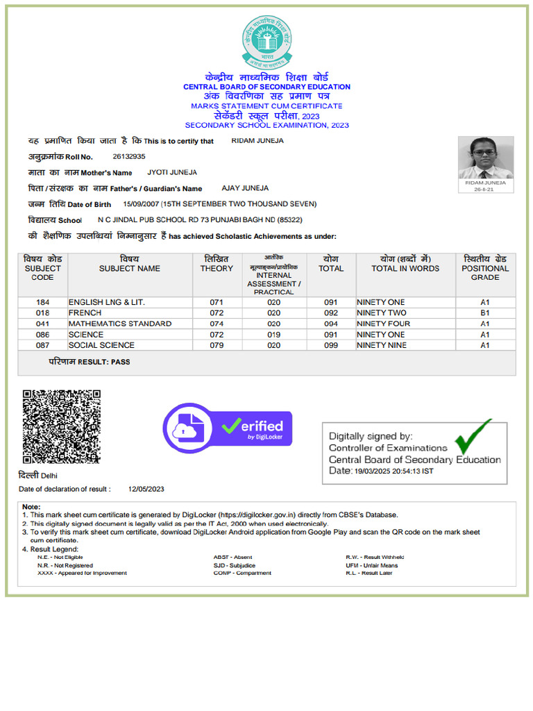 10th Marksheet | PDF