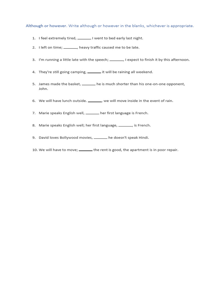 WLT Although Vs However | PDF