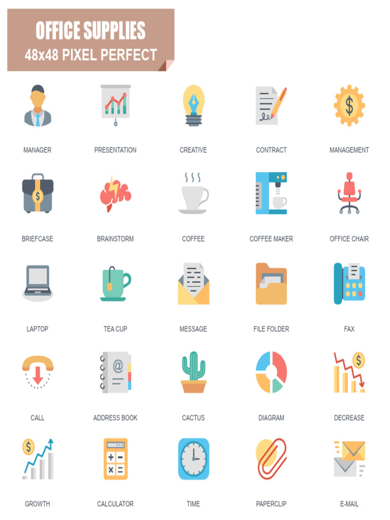 Office Supplies: 48X48 Pixel Perfect | PDF