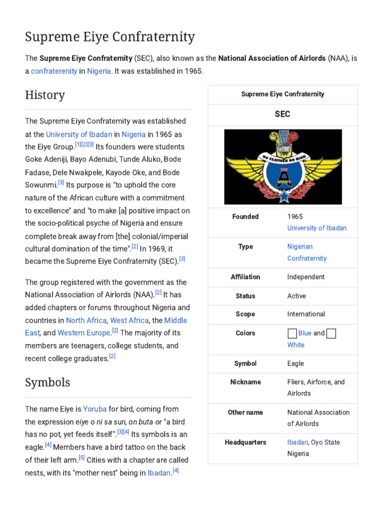 Supreme Eiye Confraternity Overview | PDF | Crimes | Crime & Violence