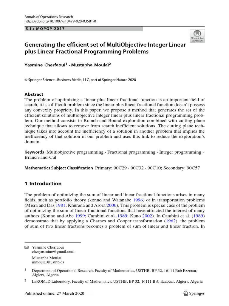 10.1007@s10479 020 03581 0 | PDF | Linear Programming | Mathematical ...