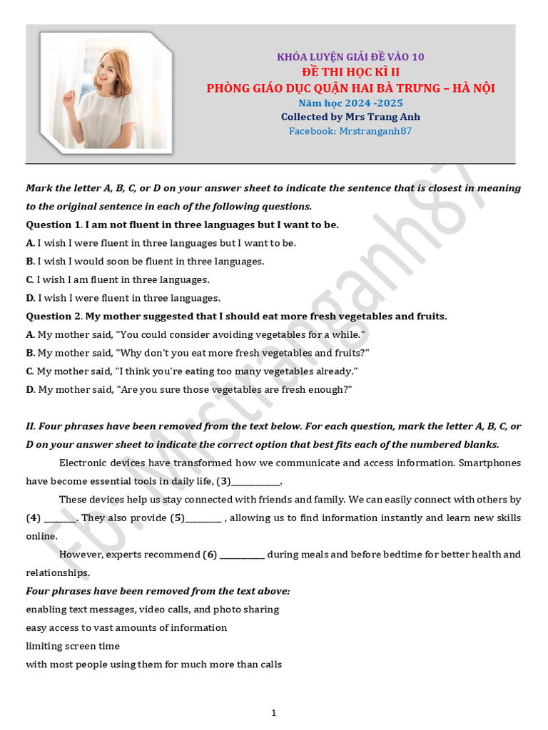 1. ĐỀ THI HKII - QUẬN HAI BÀ TRƯNG- HN | PDF | English Language | Accent (Sociolinguistics)