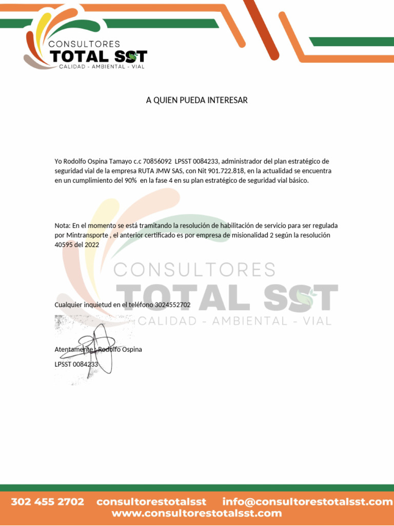 Cert Pesv Ruta | PDF