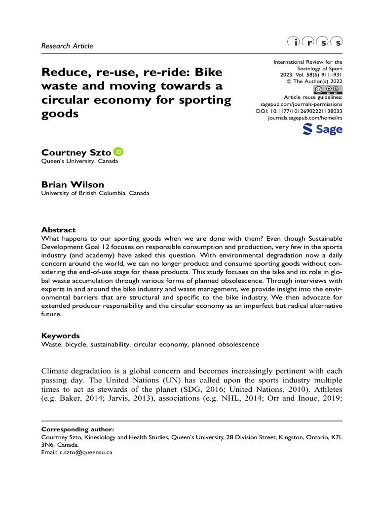 Reduce Re-Use Re-Ride Bike Waste and Moving Toward | PDF | Reuse