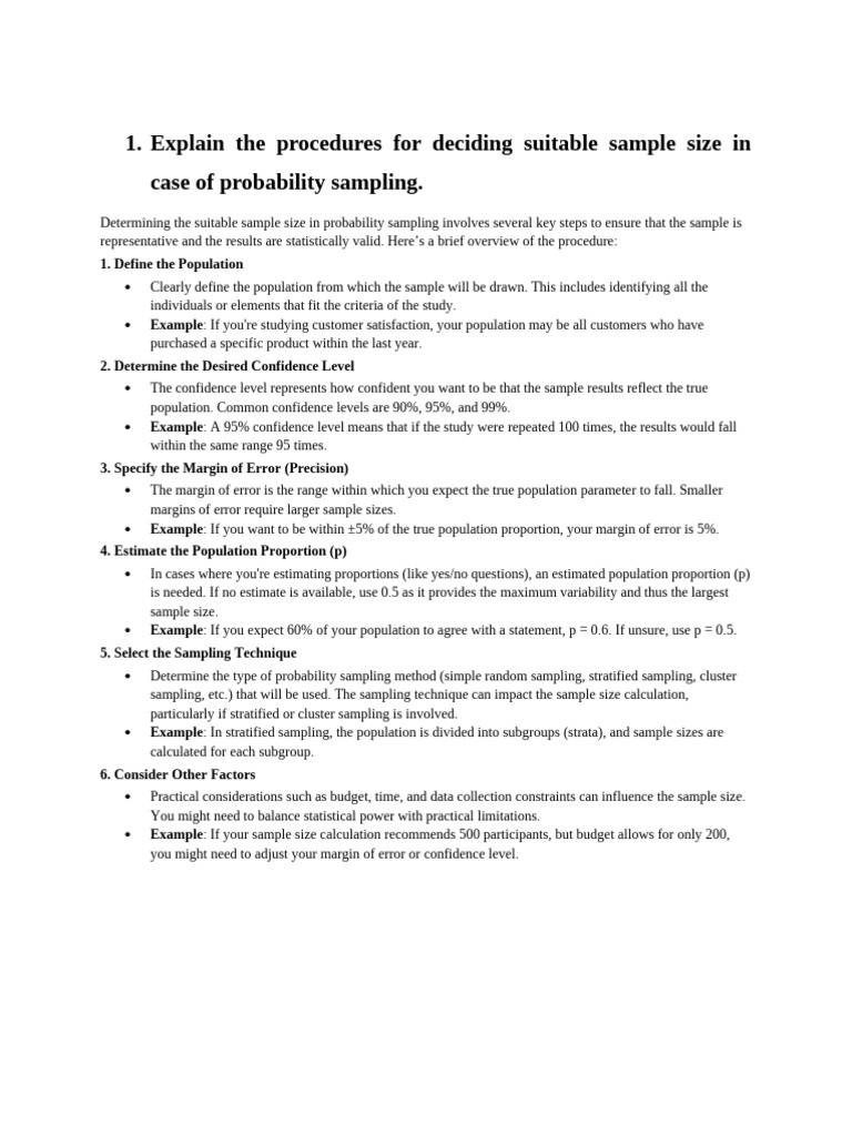 Explain The Procedures For Deciding Suitable Sample Size in Case of Probability Sampling | PDF ...