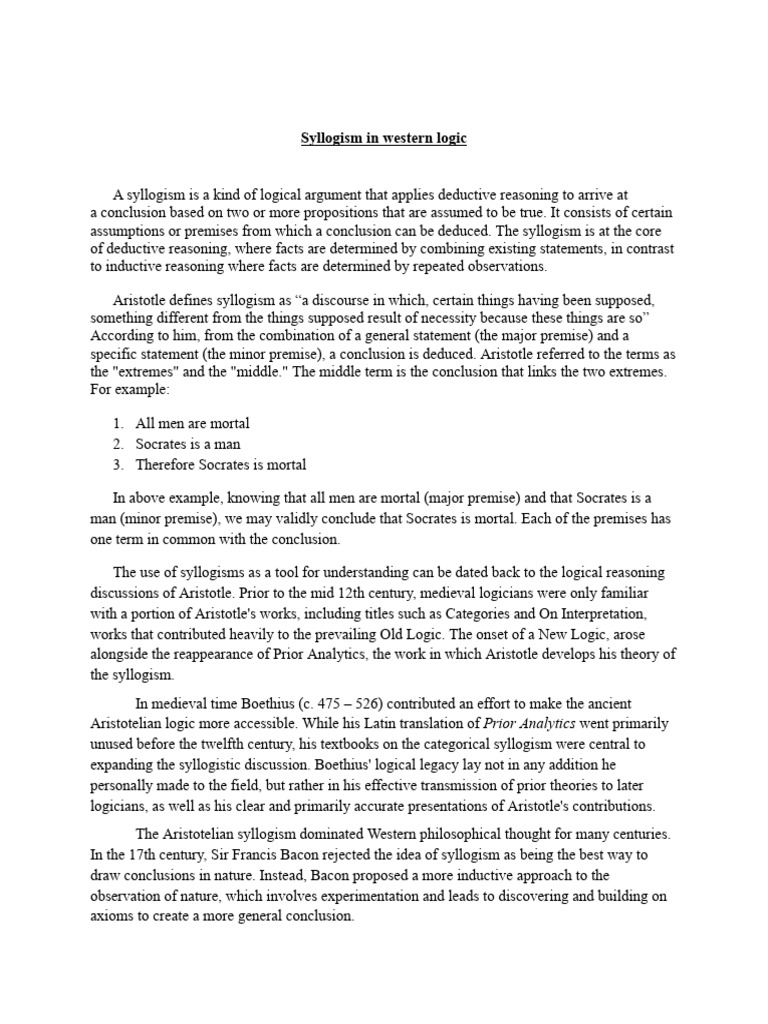 Syllogism in Western Logic | PDF | Logic | Deductive Reasoning