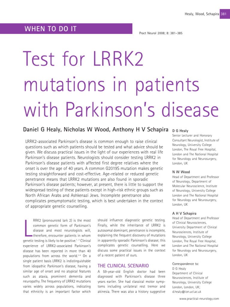 Test of LRRK2 Mutations in Patients With Parkinsons Disease | PDF ...