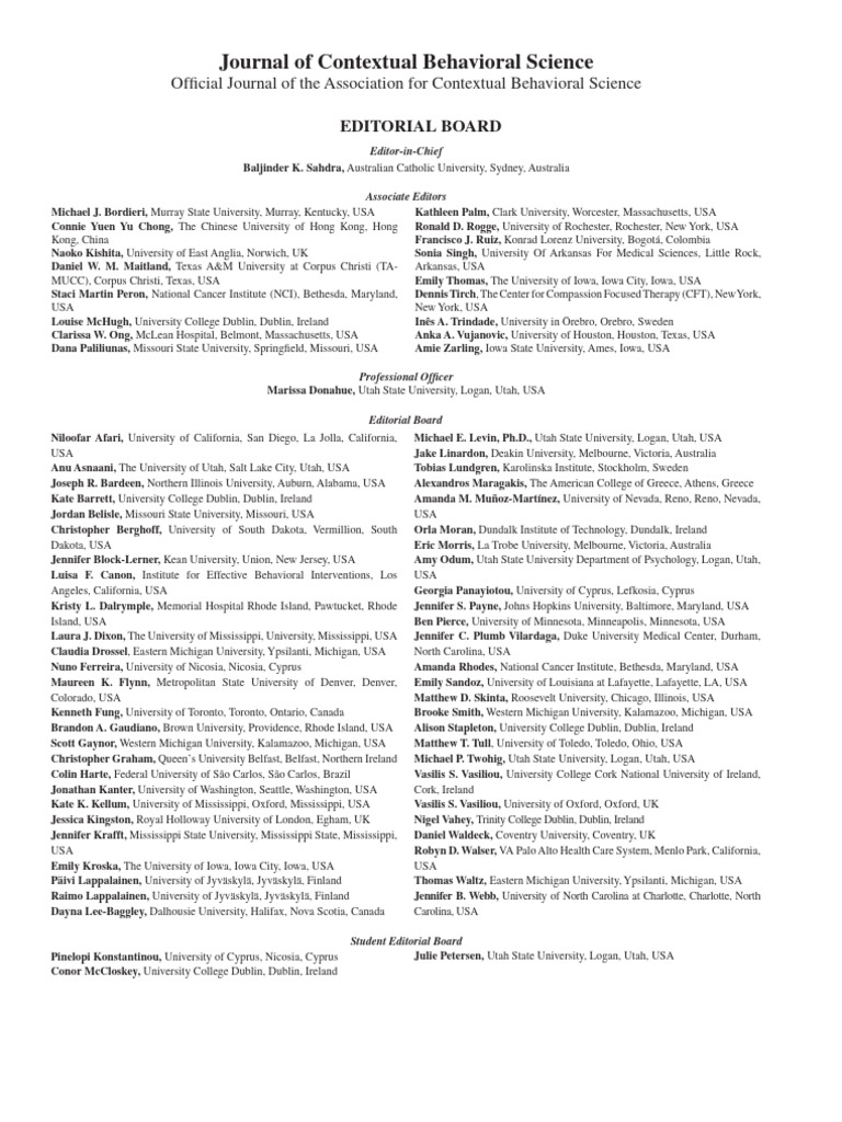 Editorial Board - 2024 - Journal of Contextual Behavioral Science | PDF ...