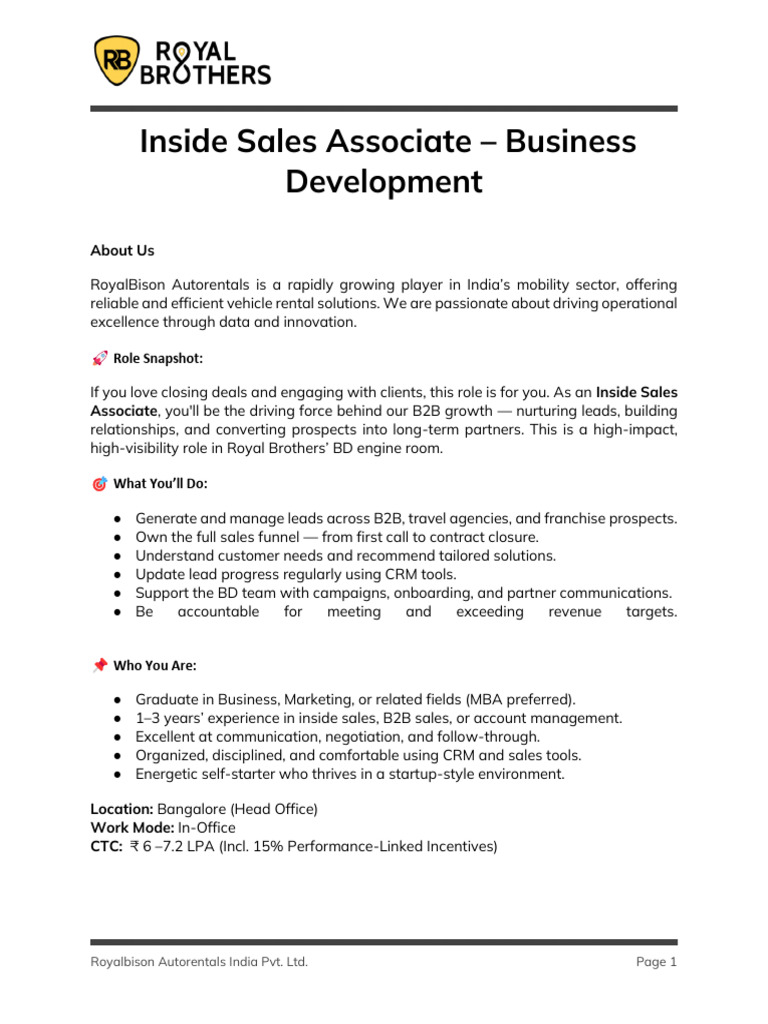 Inside Sales Associate - Business Development | PDF