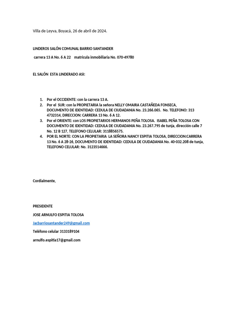 Linderos Salon Comunal | PDF