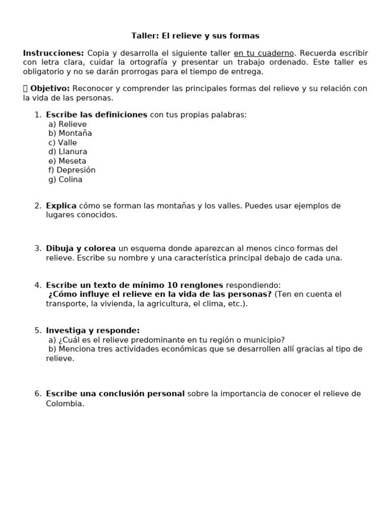 Taller sobre el Relieve y su Impacto | PDF