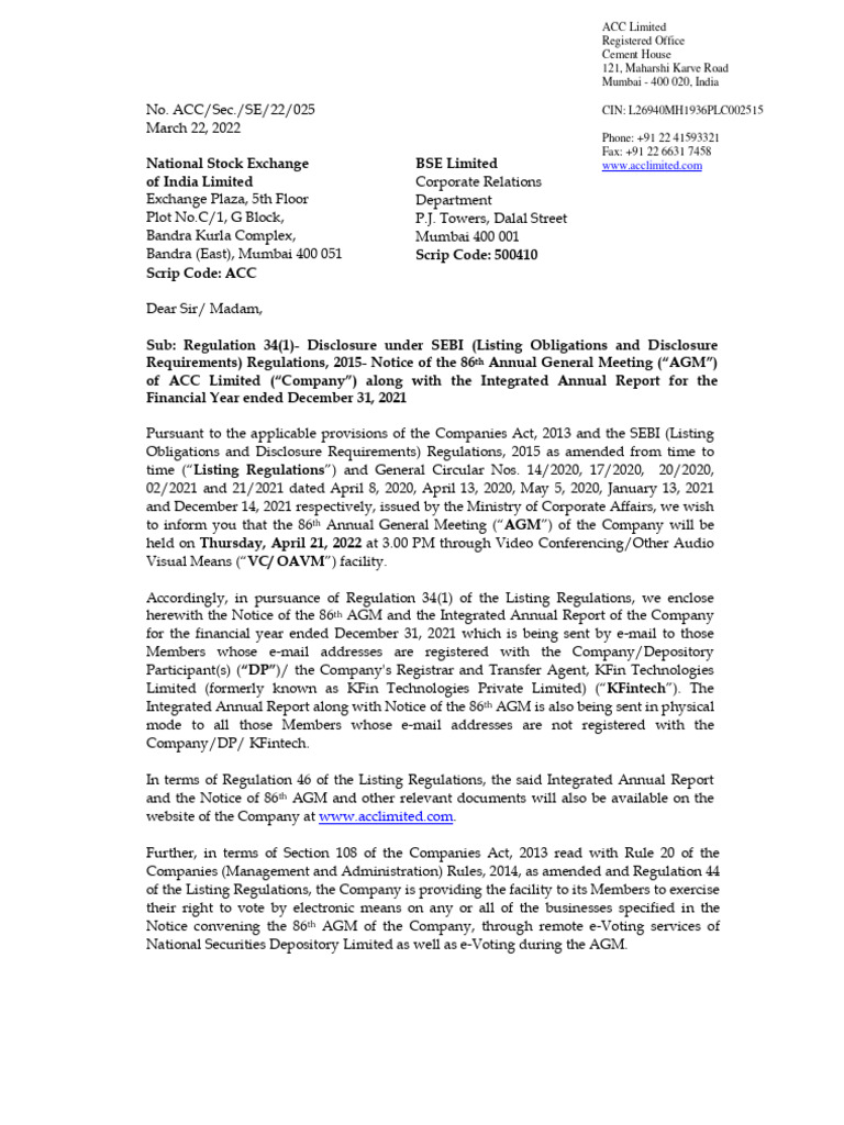 ACC Annual Return 2021 | PDF | Audit | Board Of Directors