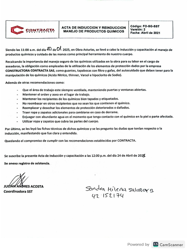 Acta Induccion Sandra Milena Salazar | PDF