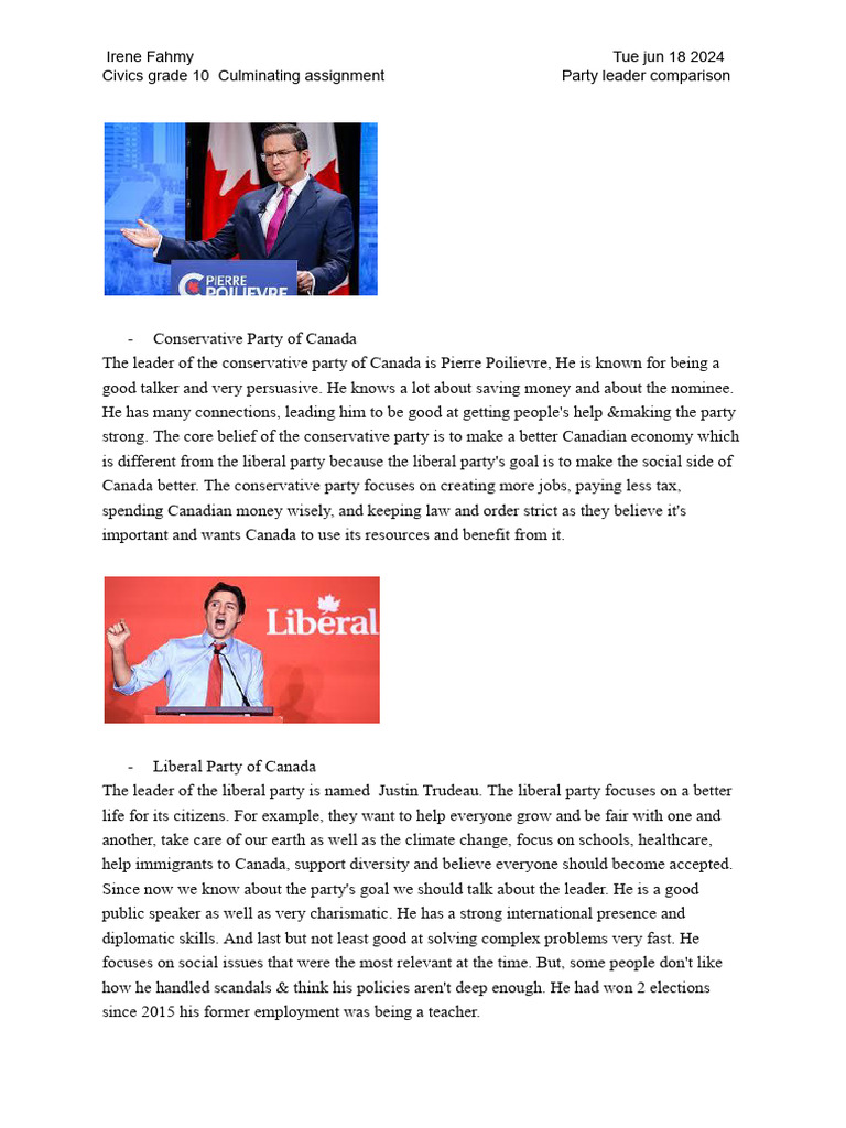 Irene_Fahmy-civics_grade_10__unit_2_culminating_ | PDF | Justin Trudeau ...