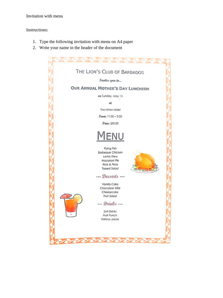 Invitation With Menu | PDF