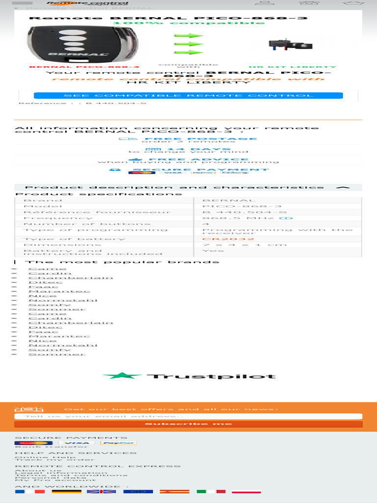 BERNAL PICO-868-3 Remote Control Gate Opener | PDF