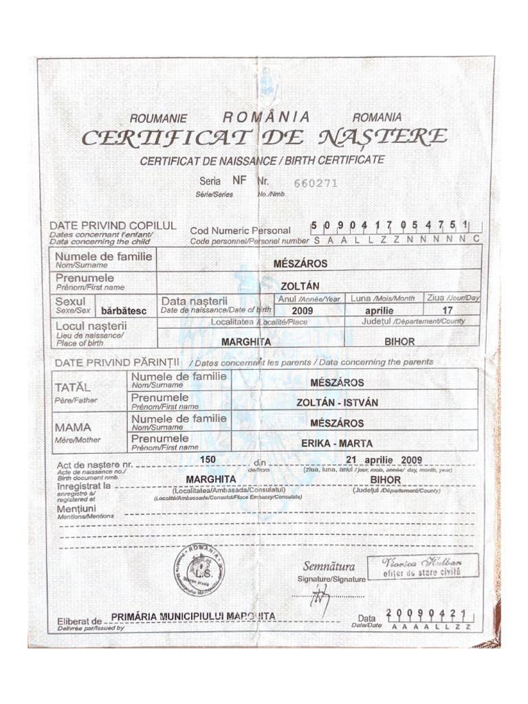 Certificat de Nastere | PDF