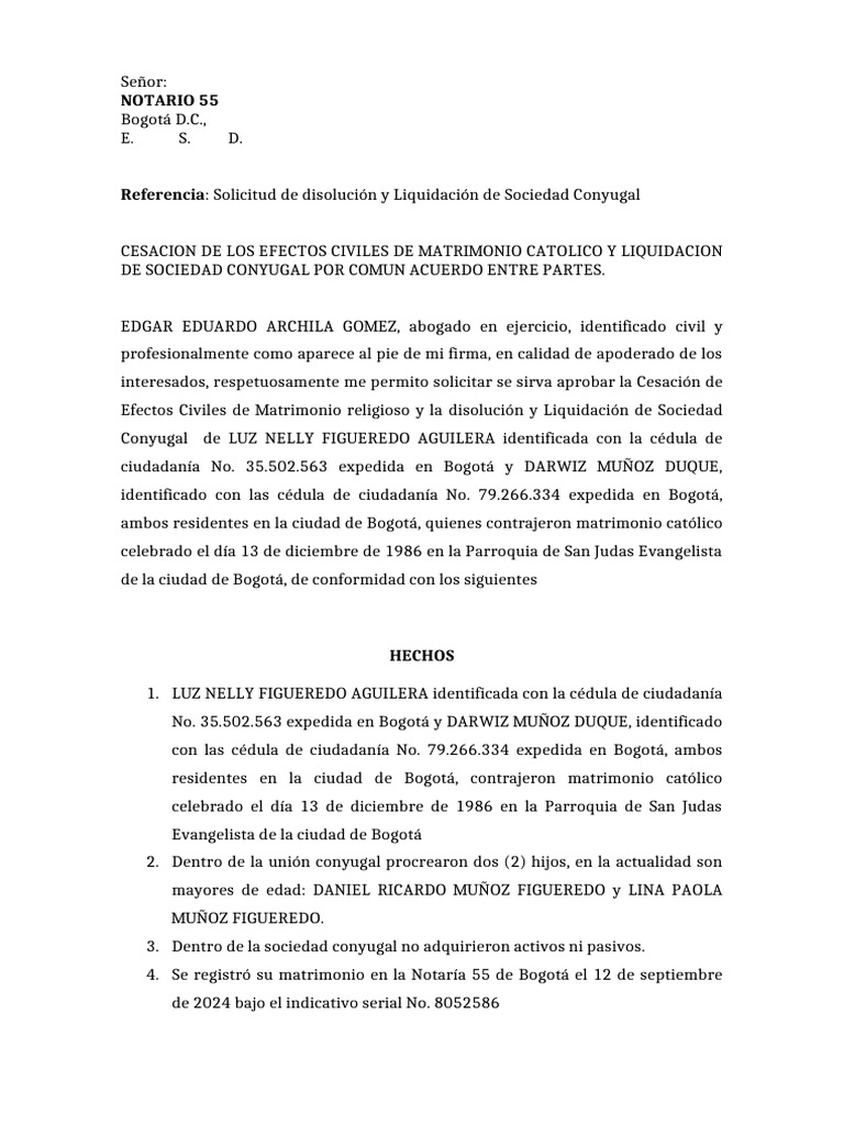 Solicitud Liquidacion Sociedad Conyugal Luz Apulo | PDF