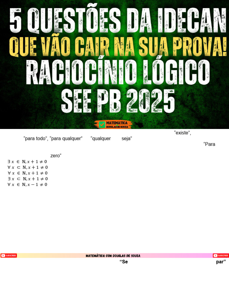 5 Questões Da IDECAN Que Vão Cair Na Sua Prova - Douglas de Souza | PDF | Lógica matemática ...