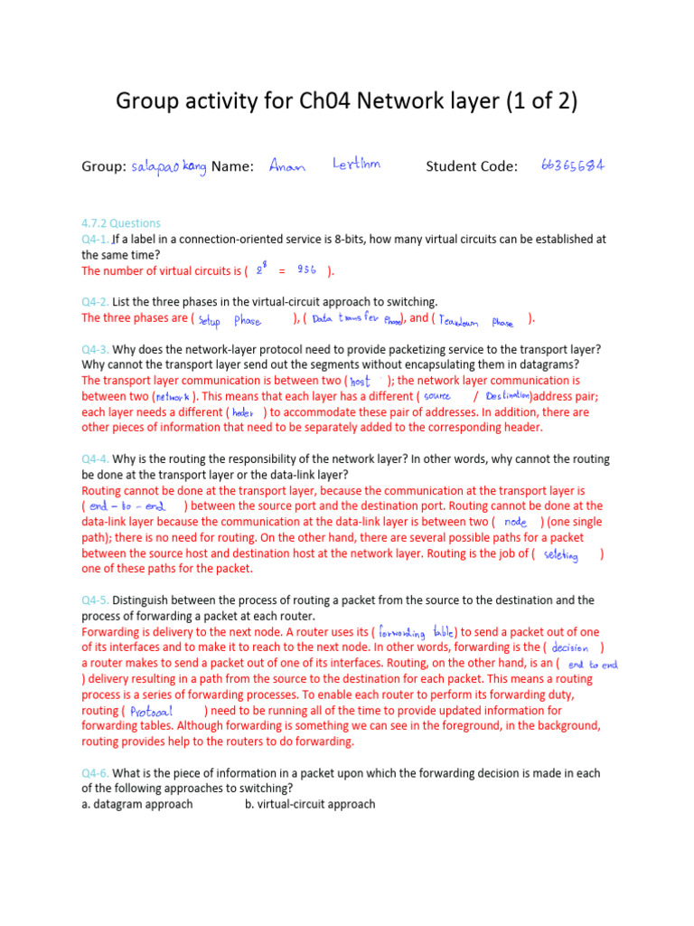 Group Activity For Chapter 04 Network Layer (Questions-Blank Ver.) (1 of 2) | PDF | Routing ...