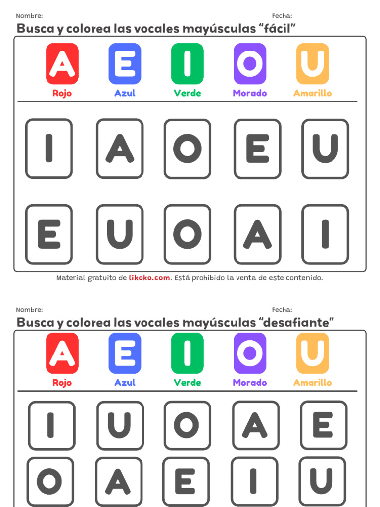 Busca y Colorea Vocales: Actividades | PDF | Caso de carta ...