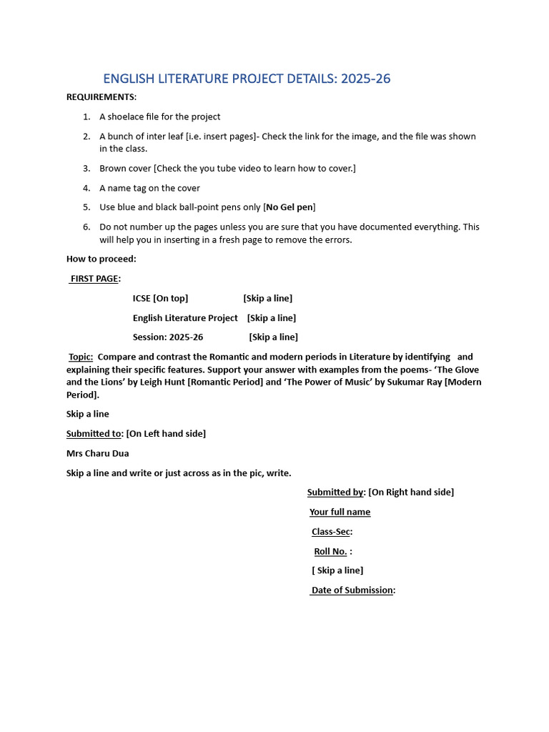 English Literature Project Details | PDF