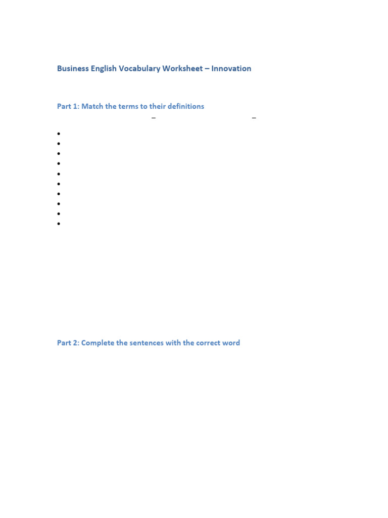 Innovation Vocabulary Worksheet | PDF