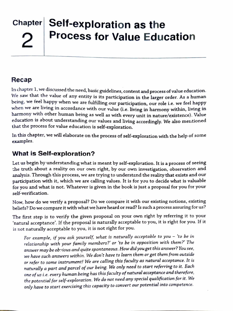Chapter-2 (Self-Exploration As The Process For Value Education) | PDF | Thought | Happiness