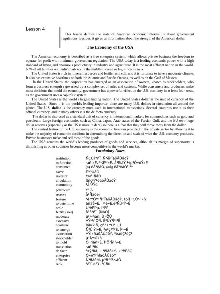 Lesson 4 The US Economy | PDF | Economy Of The United States | Capitalism