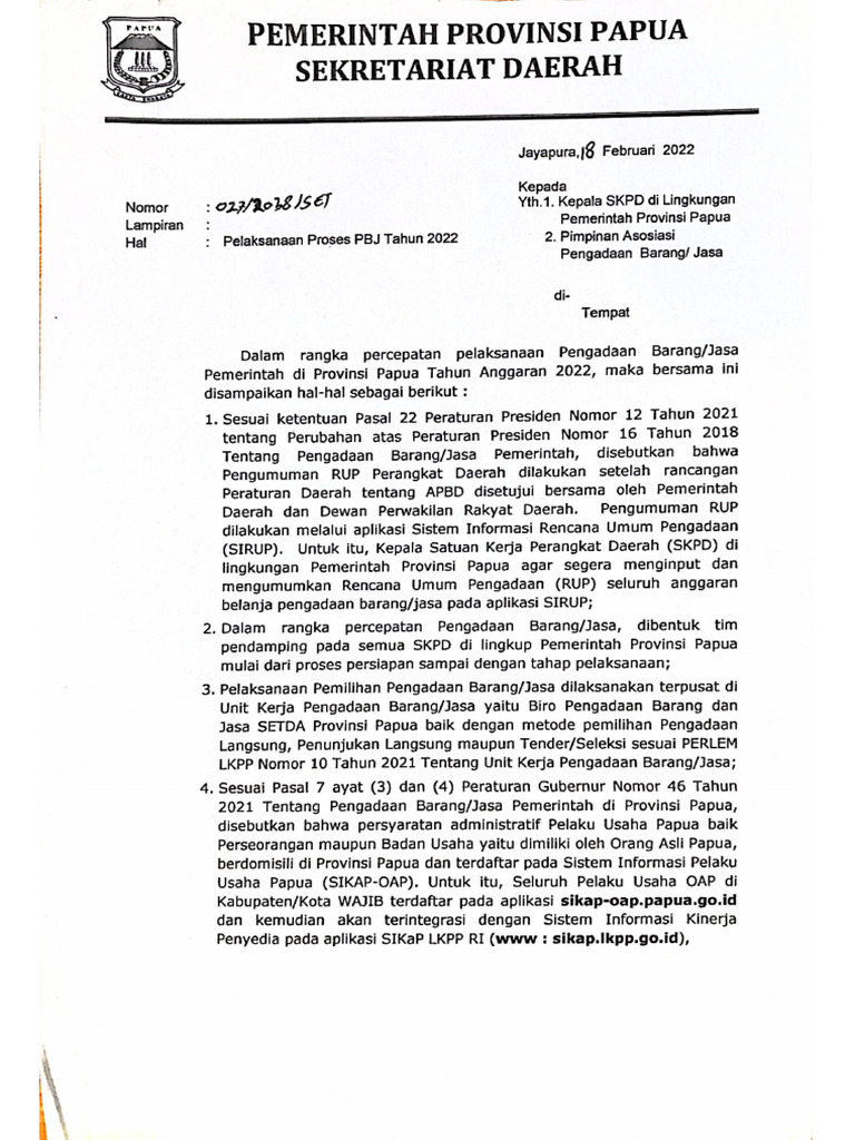 Surat Sekda Ke Kepala SKPD | PDF