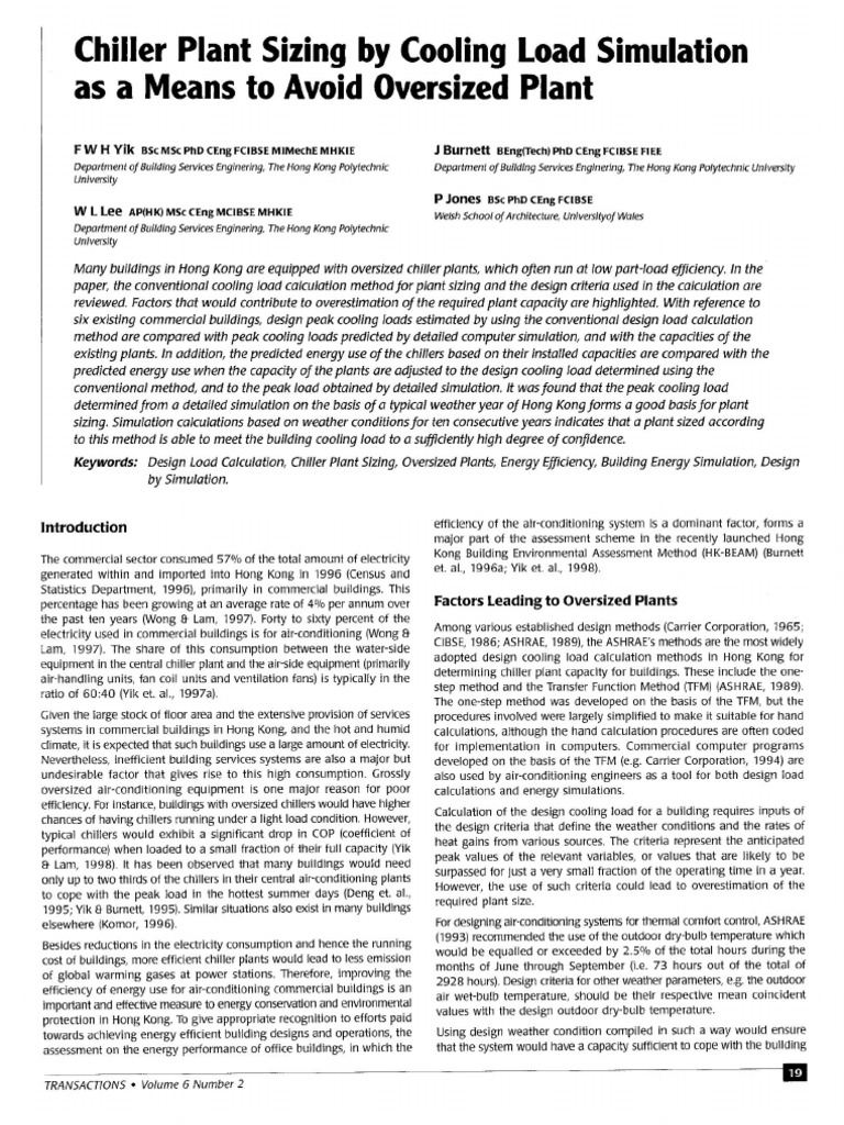 Chiller Plant Sizing by Cooling Load Simulation As A Means To Avoid ...