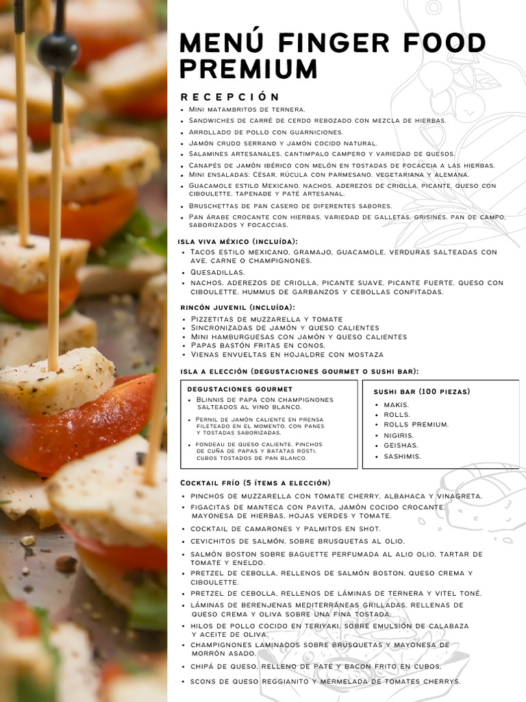 Menú Finger Food Premium - Box Oro | PDF | Tarta de queso | Mariscos
