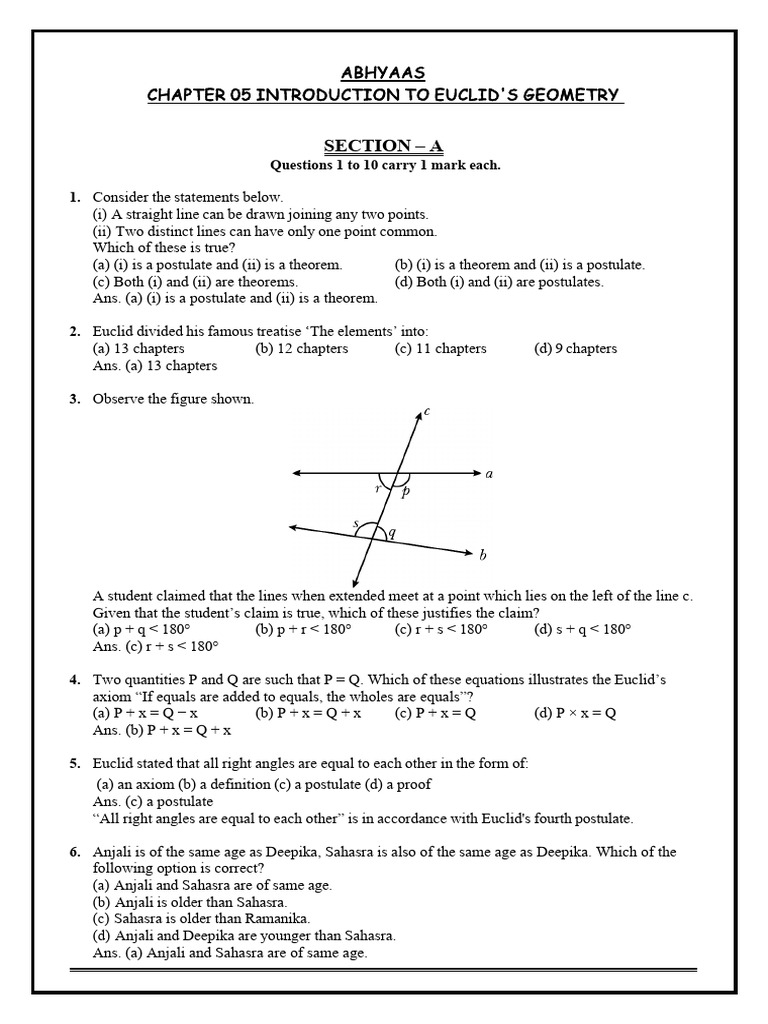 Maths Class Ix Chapter 05 Introduction To Euclids Geometry Practice ...