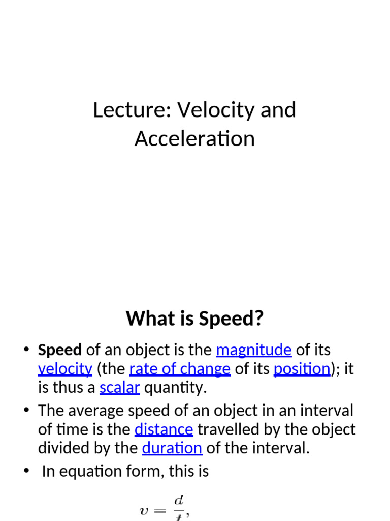 Velocity and Acceleration | PDF | Force | Velocity