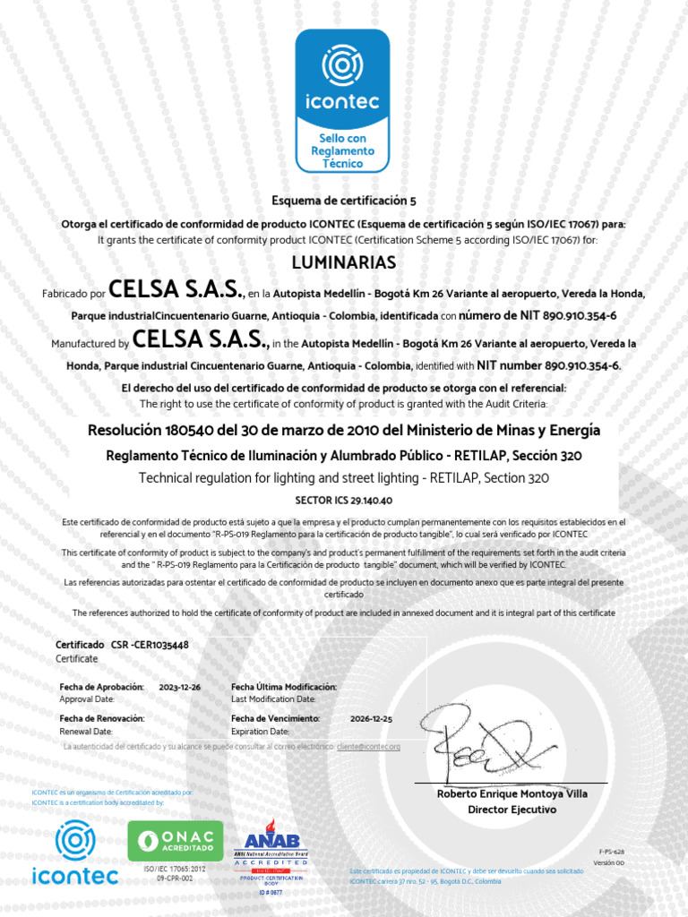 Celsa S.A.S - Cer1035448 | PDF | Encendiendo | Componentes eléctricos
