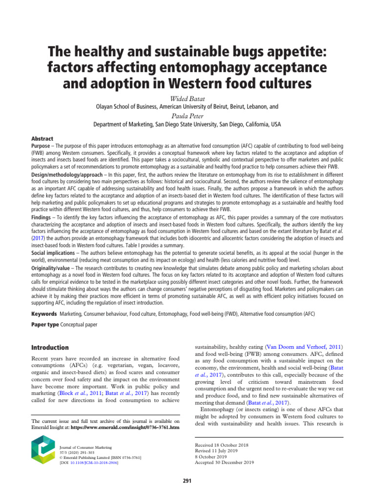 The Healthy and Sustainable Bugs Appetite: Factors Affecting ...