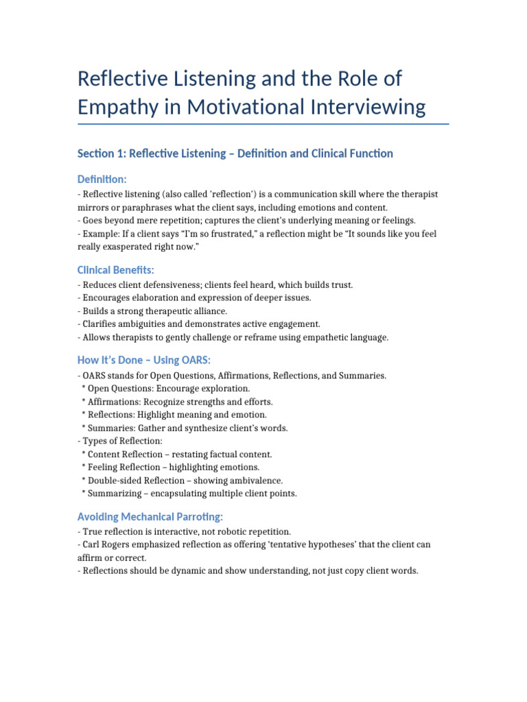 Reflective_Listening_Empathy_MI_Elaborated | PDF | Empathy | Psychology