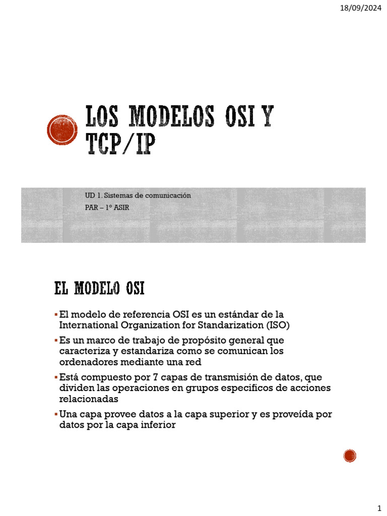 PAR - UD1 - 2. Los Modelos OSI y TCPIP | PDF | Modelo osi | Conjunto de ...